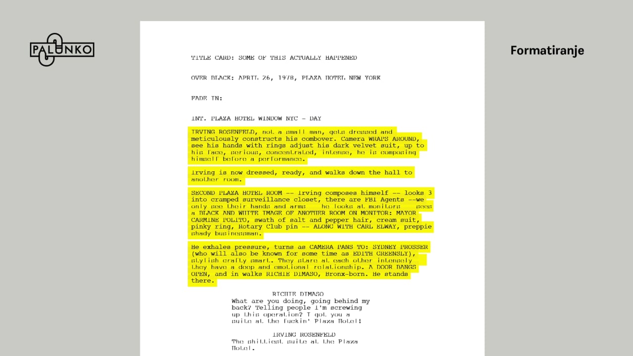 Napiši scenarij — Formatiranje scenarija